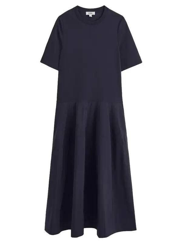 Cos Dropped-waist Contrast-panel Midi Dress - Navy