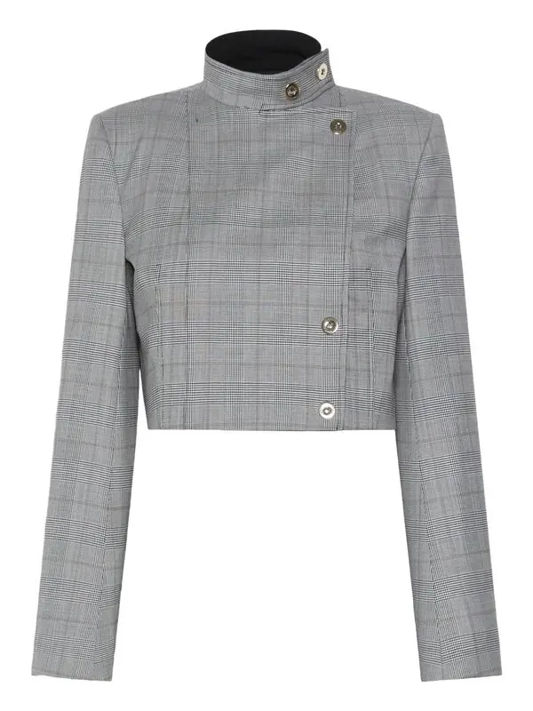 Sportmax Cropped Check Jacket With Stand-up Collar - White/black