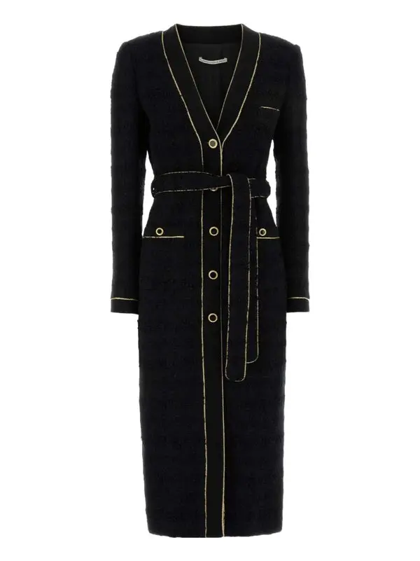 Alessandra Rich Belted Tweed Robe Coat - Black