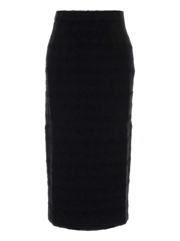 Alessandra Rich Checked Tweed Midi Skirt - Black