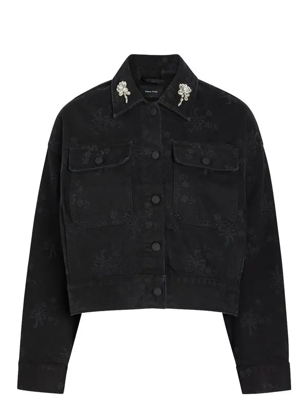 Simone Rocha Crystal-embellished Floral Denim Jacket - Black
