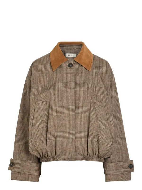 RÓHE Rohé Houndstooth Wool Jacket With Suede Collar - Dark Green
