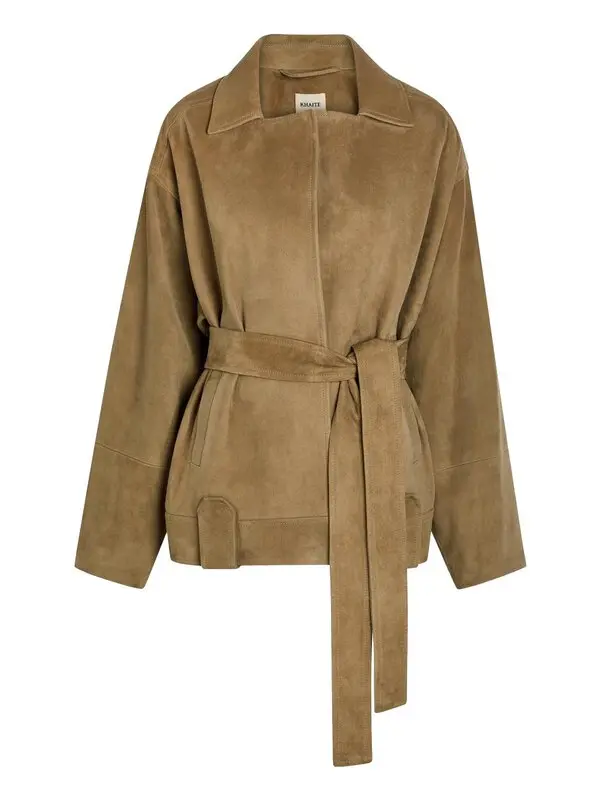 Khaite Alder Belted Suede Jacket - Khaki