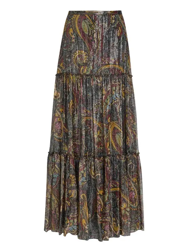 Etro Tiered Metallic Silk Midi Skirt - Multicoloured