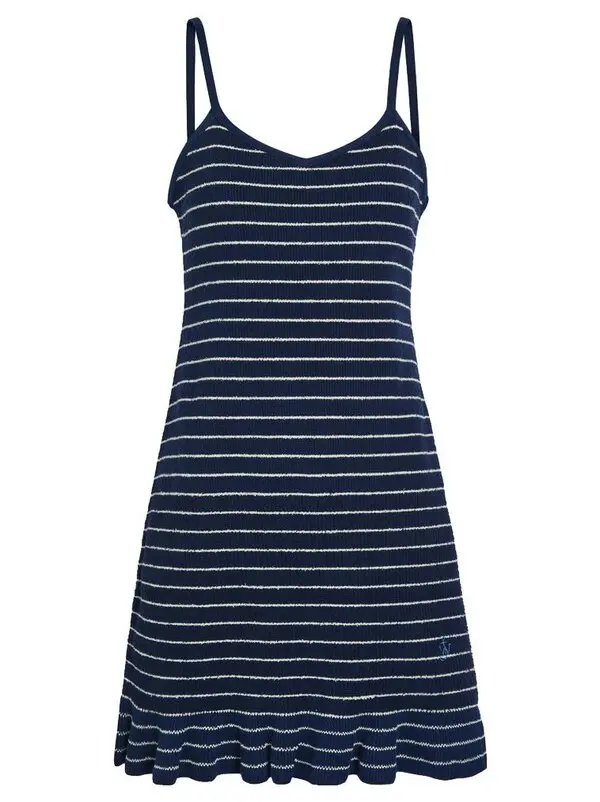 JW Anderson Striped Terry Mini Dress With Logo Embroidery - Navy