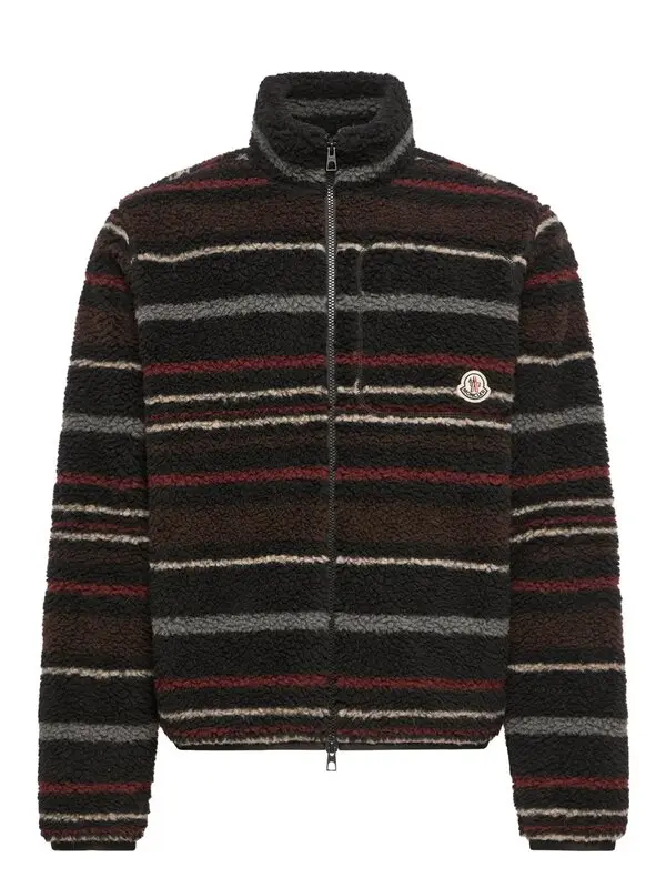 Moncler Striped Teddy Zip-up Cardigan - Black