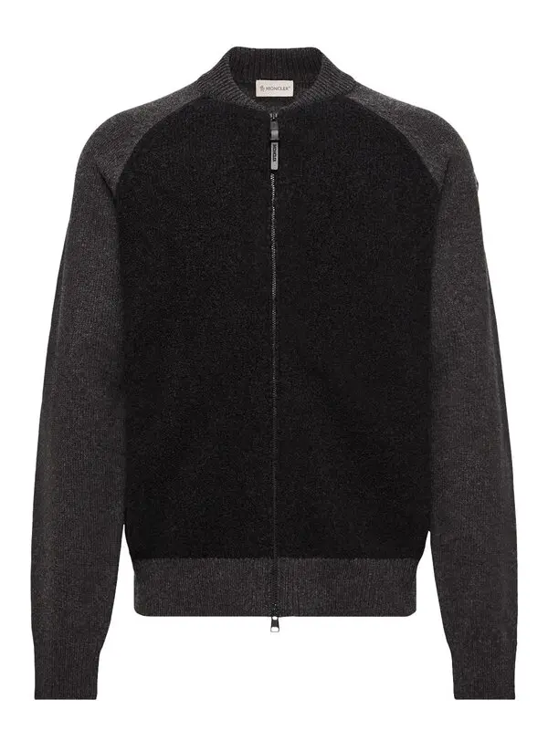 Moncler Bouclé Wool & Cashmere Blend Zip Cardigan - Grey