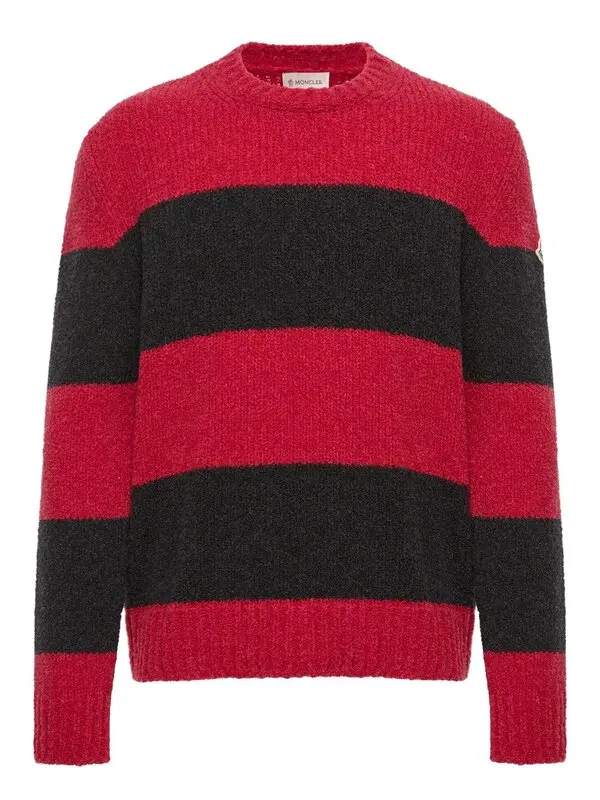 Moncler Striped Wool Blend Bouclé Sweater - Black