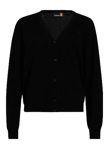 Timberland Wool Blend V-neck Cardigan With Embroidered Logo - Black