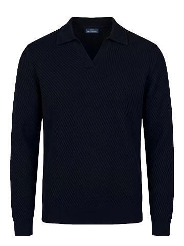 Paul & Shark Virgin Wool Ribbed Knit Polo Sweater - Blue