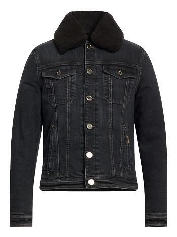 MOORER Denim Trucker Jacket With Shearling Trim - Black