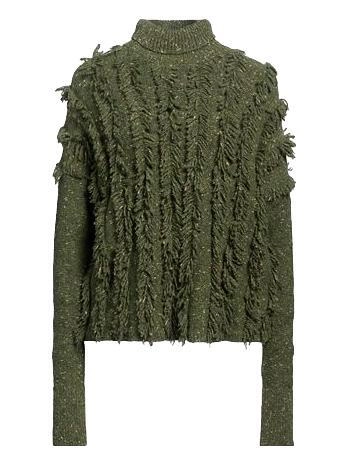 MANILA GRACE Mélange Knit Turtleneck With Fringe Detail - Green