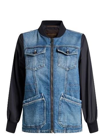 MOORER Denim And Twill Bomber Jacket - Blue