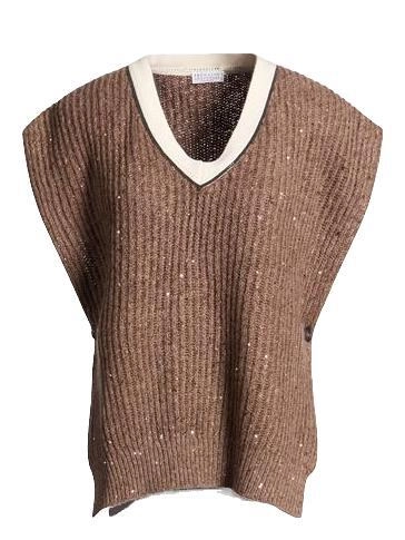 Brunello Cucinelli Virgin Wool Blend Sweater With Sequins - Light Brown