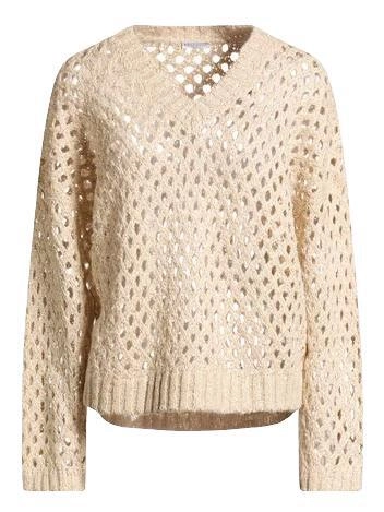 Brunello Cucinelli Knitted V-neck Long Sleeve Sweater - Beige
