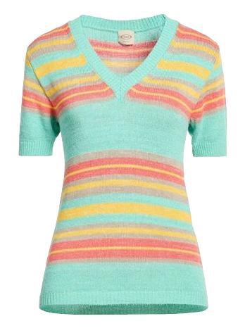 TOD'S Striped V-neck Fine Knit Sweater - Green