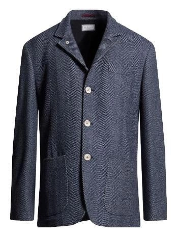 Brunello Cucinelli Wool, Silk, And Cashmere Herringbone Blazer - Blue