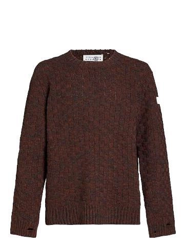 MAISON MARGIELA Virgin Wool & Acrylic Distressed Intarsia Knit Sweater - Brown