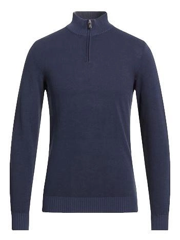 Fedeli Cotton Knit Zippered Turtleneck Sweater - Navy