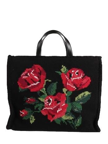 Dolce & Gabbana Cashmere Wool Blend Shopper Bag With Floral Print - Black