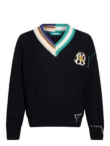 BARROW Multicolor Embellished V-neck Sweater - Black
