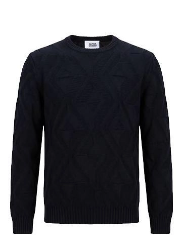 Alpha Studio Midnight Merino Wool Crewneck Sweater - Blue