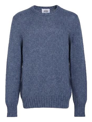 Alpha Studio Mélange Wool And Alpaca Wool Crewneck Sweater - Blue