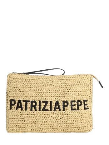 Patrizia Pepe Raffia Clutch With Embroidered Logo - Beige