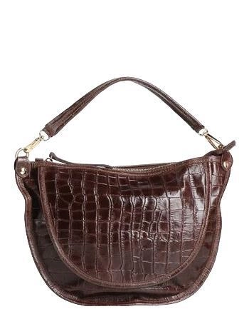 LAURA DI MAGGIO Leather Handbag With Crocodile Print - Brown