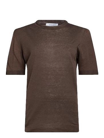 WOOL & CO Taupe Linen Cotton Short Sleeve Sweater - Grey