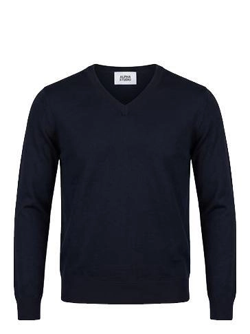Alpha Studio Midnight Merino Wool V-neck Sweater - Blue
