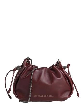 Brunello Cucinelli Leather Drawstring Crossbody Bag - Red