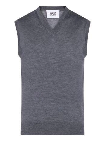 Alpha Studio Sleeveless V-neck Sweater Vest In Wool - Grey