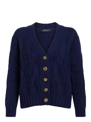ARAGONA Cashmere Cable-knit Cardigan - Navy