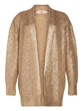 CARLA G. Metallic Ribbed Knit Cardigan - Beige