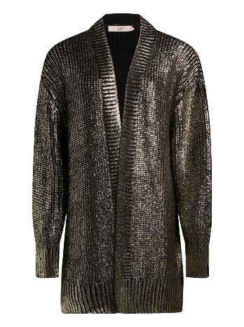 CARLA G. Metallic Ribbed Knit Cardigan - Black