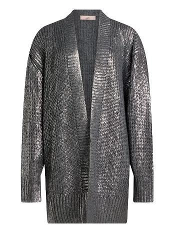 CARLA G. Metallic Ribbed Knit Cardigan - Silver