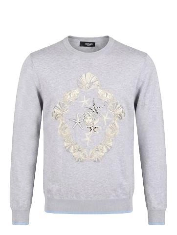 Versace Crewneck Embellished Sweater - Grey