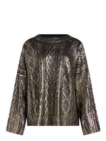 CARLA G. Cable-knit Metallic Crewneck Sweater - Yellow