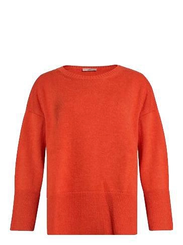 CARLA G. Crewneck Sweater With Side Slit Hem - Orange