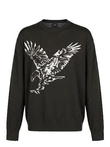 Armani Exchange Embroidered Eagle Knit Sweater - Green