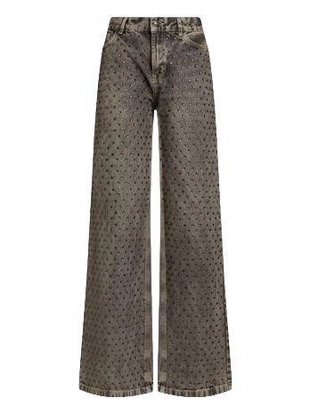 8PM Charcoal Cotton Wide-leg Jeans With Crystal Embellishments - Grey