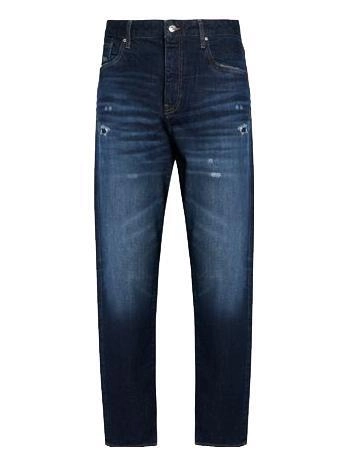 Armani Exchange Tapered Jeans In Dark Wash Cotton With Distressed Details - Blue