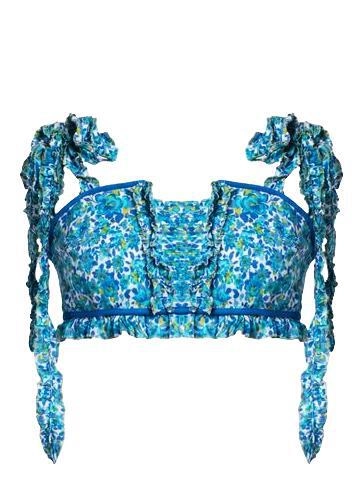 Poupette St Barth Viscose Floral Print Crop Top - Blue