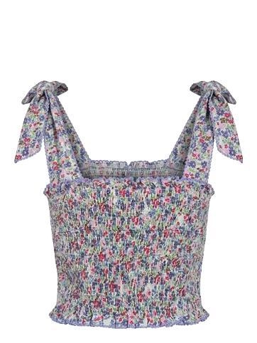 Poupette St Barth Viscose Floral Print Shirred Crop Top - Purple