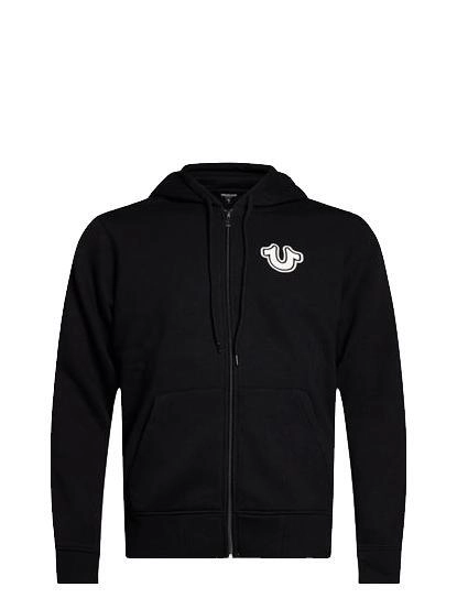 True Religion Cotton & Polyester Fleece Zip-up Hoodie With Appliqu - Black
