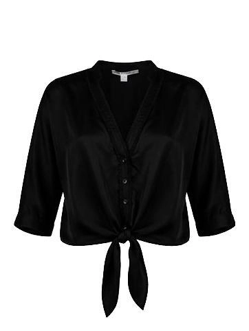 Poupette St Barth Ruched Satin Front Tie Shirt - Black
