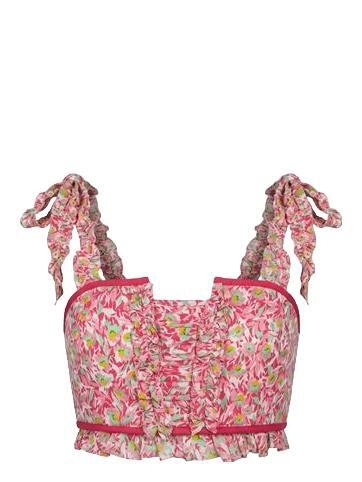 Poupette St Barth Viscose Floral Print Crop Top - Pink