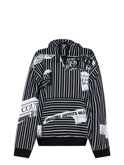 Versace Striped Logo Print Hoodie - Black