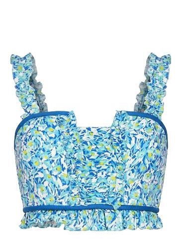 Poupette St Barth Floral Print Shirred Cropped Top - Blue